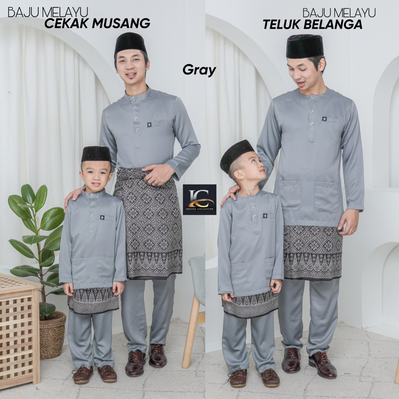 BAJU MELAYU MODEN GREY TELUK BELANGA DAN CEKAK MUSANG SET AYAH DAN ANAK | Shopee Malaysia