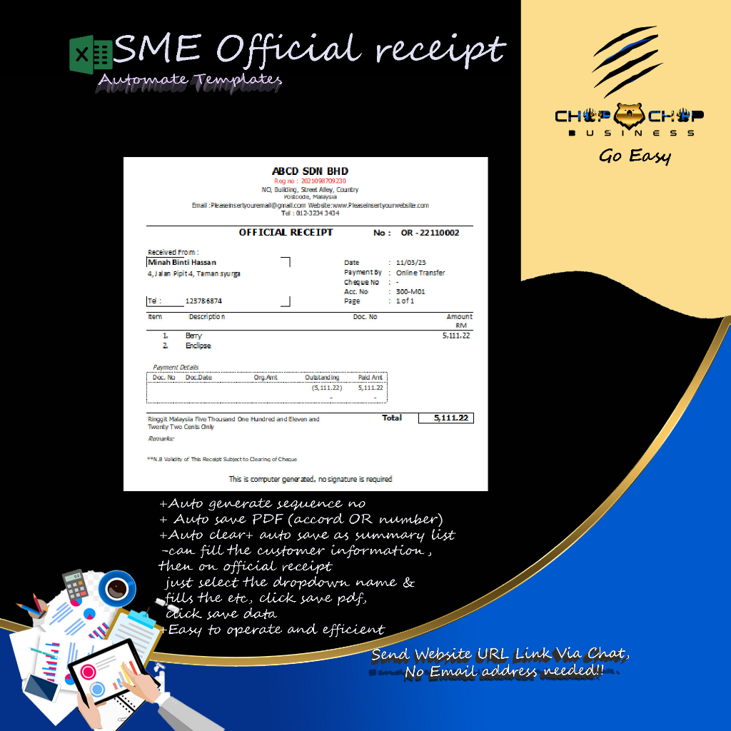 Official Receipts Excel Template automate | Shopee Malaysia