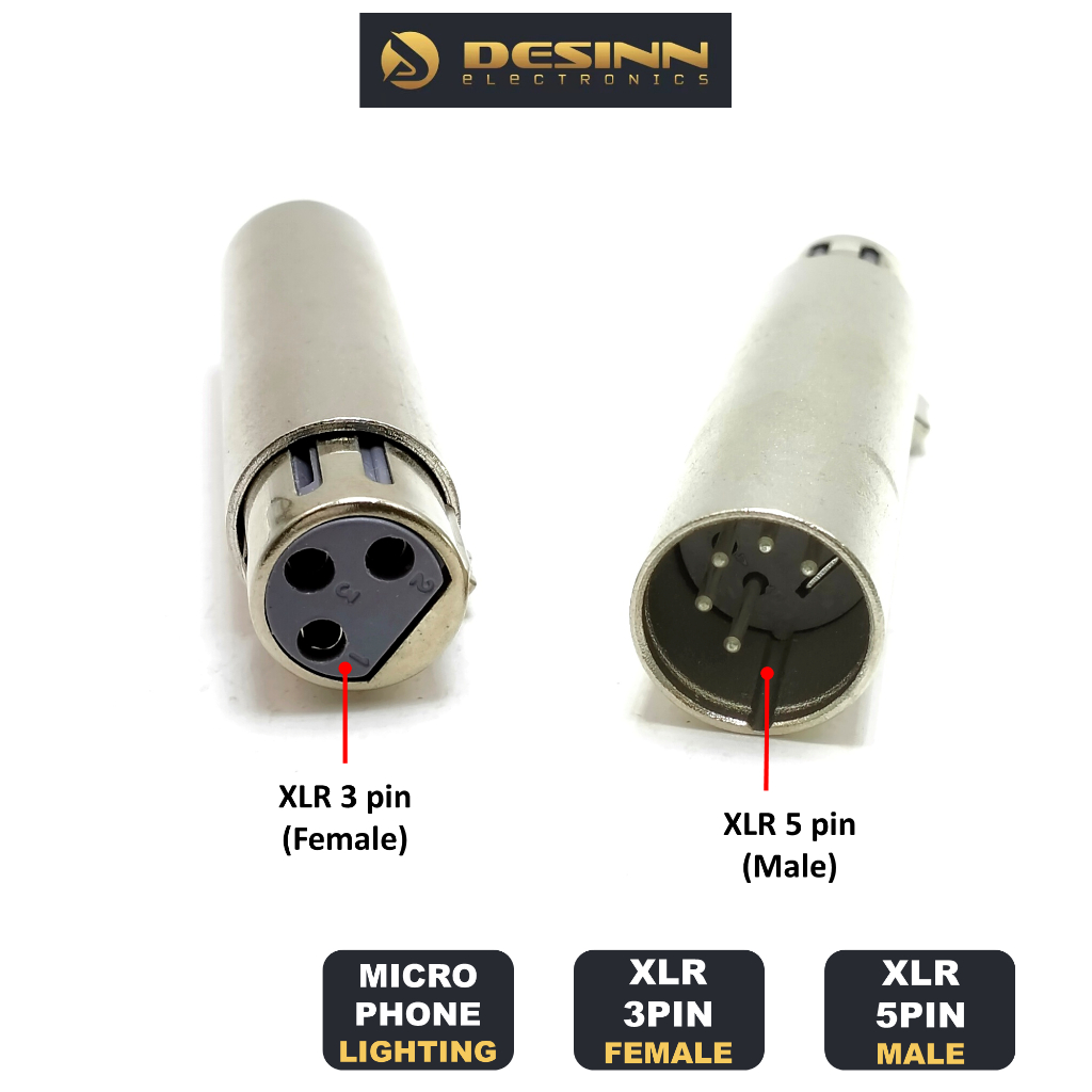 XLR 3 Pin Female to 5 Pin Male Audio Adapter Connector Gender Changer ...