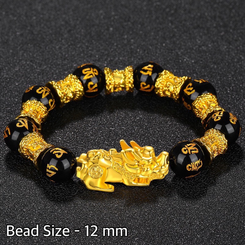 Pixiu Agate Gold Plated Dragon Head Glossy Beads Bracelet- Gelang Naga ...