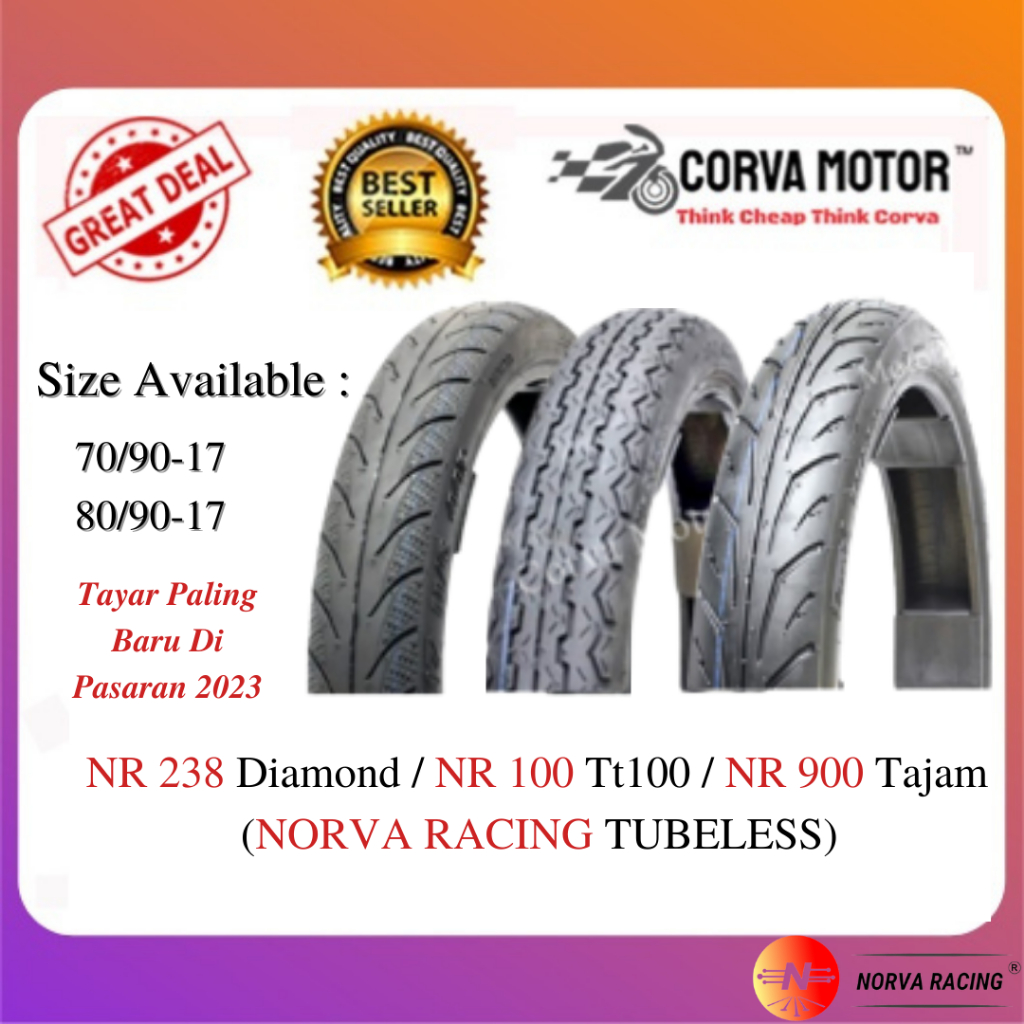 Corva Motor Norva Racing Tubeless Tyre NR238, NR100, NR900 Bunga ...