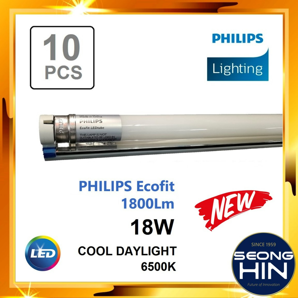10PCS x Philips Ecofit LED tube 4ft 18W Daylight / MENTOL PANJANG LED ...