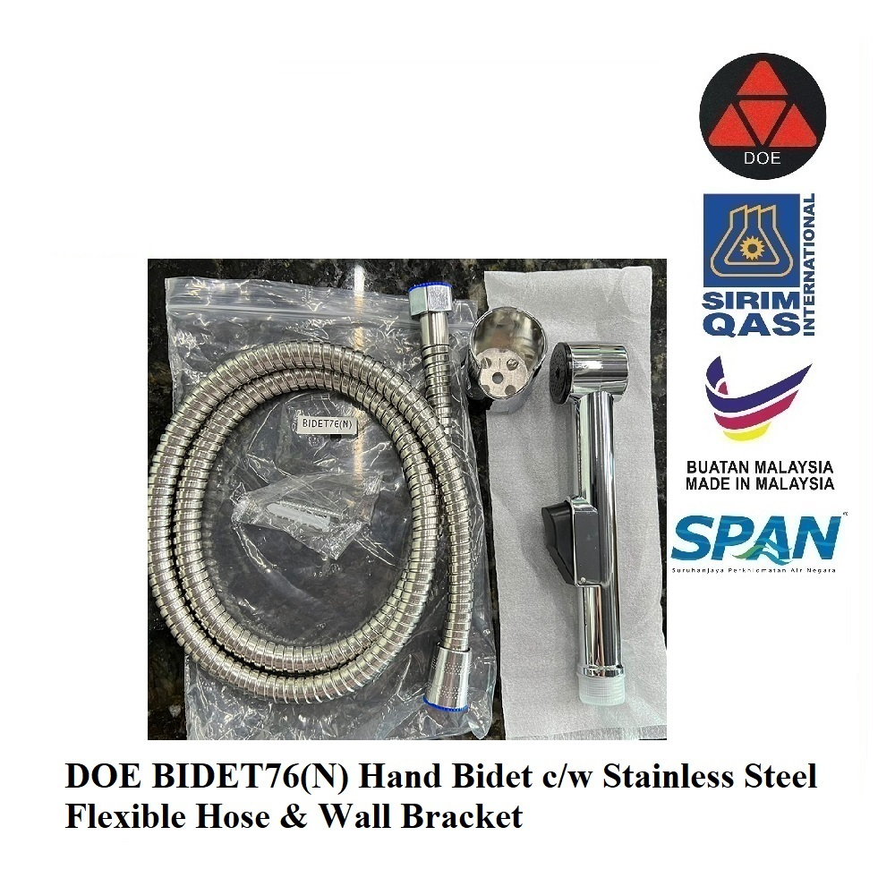 DOE Basic Bidet76(N) Hand Bidet cw Bidet Spray Head, Standard Steel Hose & Bracket / Bidet ...