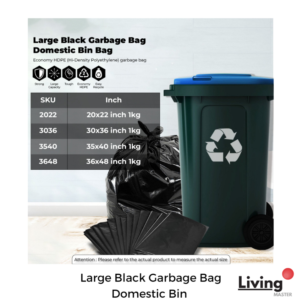 Large Black Garbage Bag Domestic Bin Bag Extra Strong Trash Bag Home ...