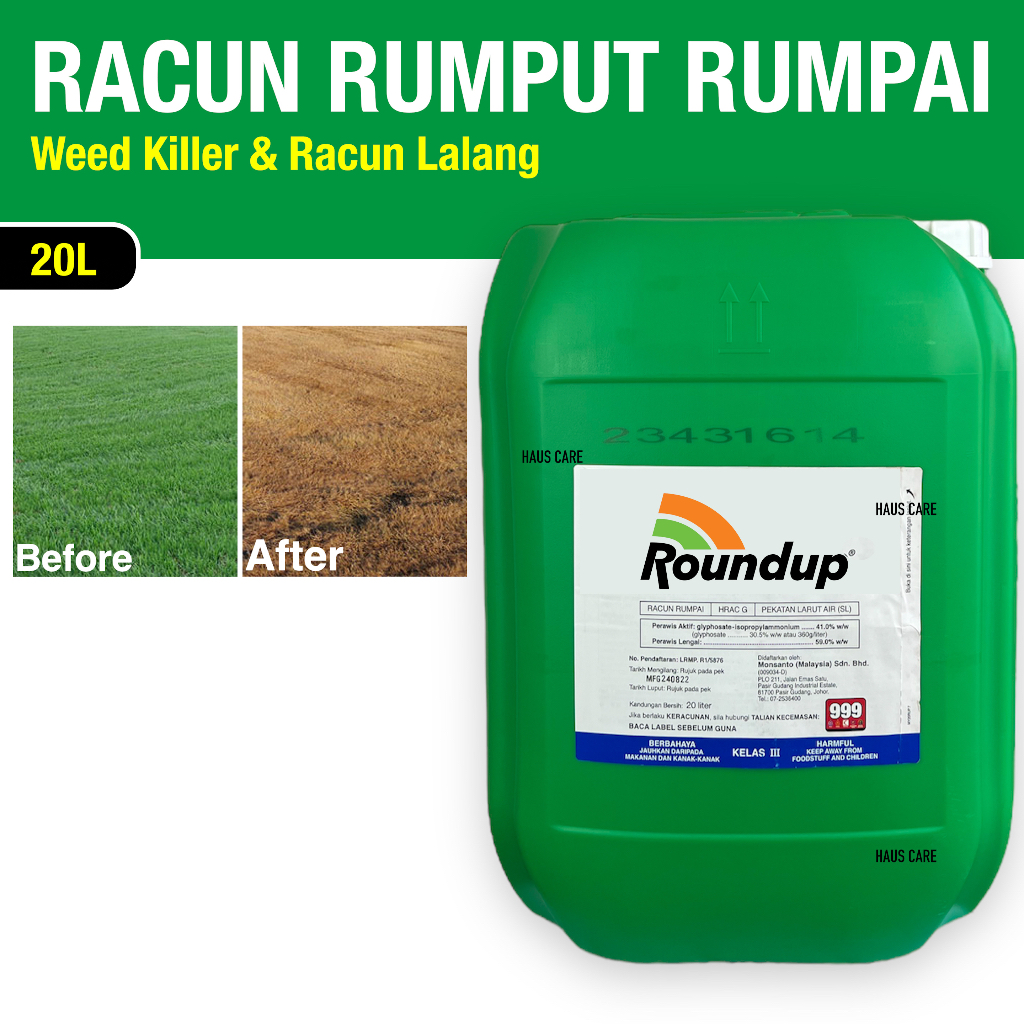20L Roundup Glyphosate 41% Weed Killer (Racun Rumput Lalang/Ubat rumput ...