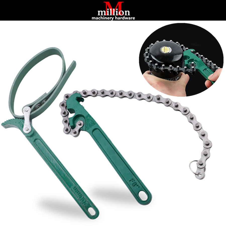9" 12" Oil Filter Wrench Accessories Anti-skid Belt & Chain Type Wrench ...