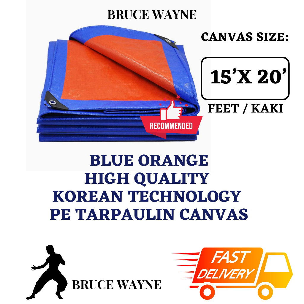 15'X20' Blue Orange Tarpaulin Canvas Sheet / Kanvas Khemah /Kolam ...