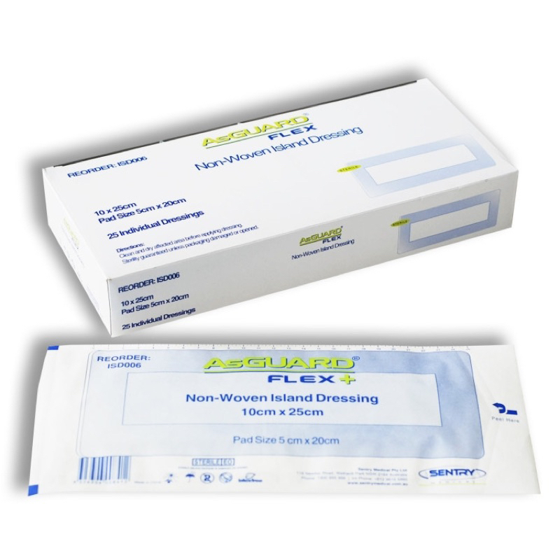 box of 25 ISLAND WOUND DRESSING 10 X 25CM AsGUARD FLEX Island non woven island dressing tegaderm ...