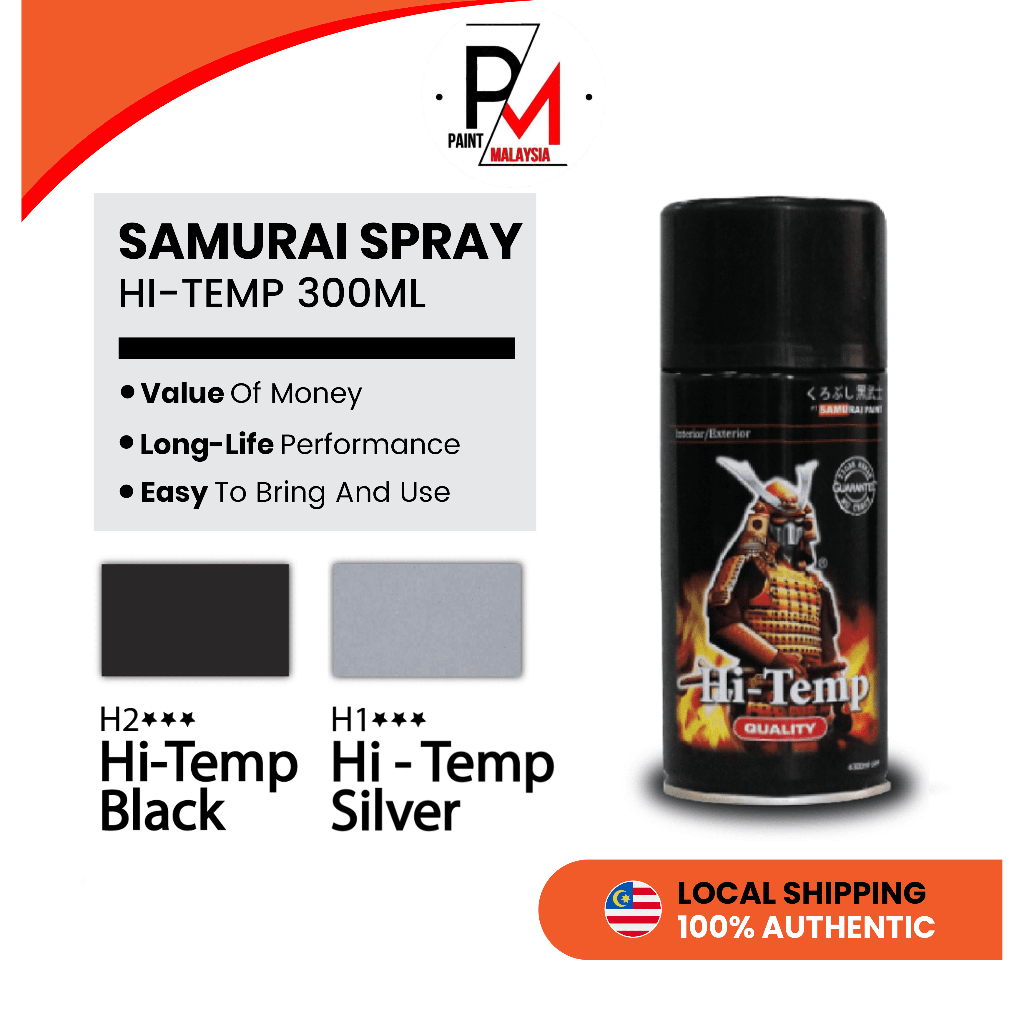 SAMURAI Spray Hi Temp Black/Silver H1 H2 Spray Exhaust Spray Tahan ...