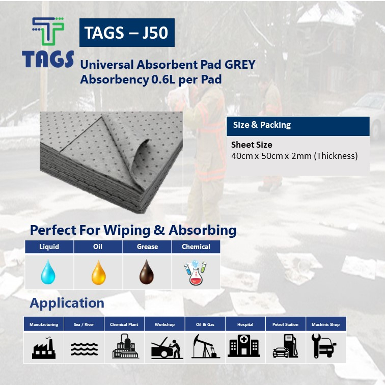 [Bundle Sales]*10sheet Tags-J50 Spill Control Universal Absorbent Pad ...