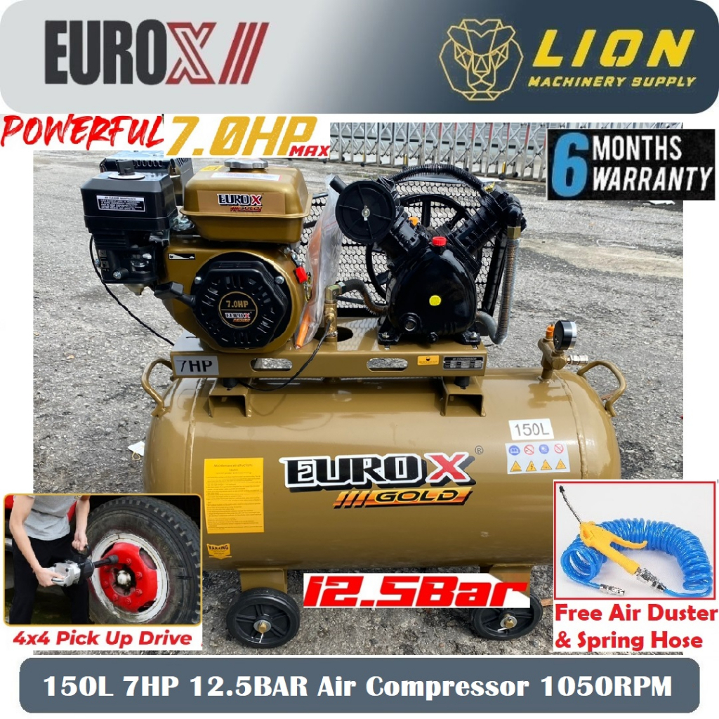 Eurox Gold Petrol Engine Air Compressor 7hp 12.5bar/181psi 150L Tank EAW7190G - Suitable For 4x4 ...