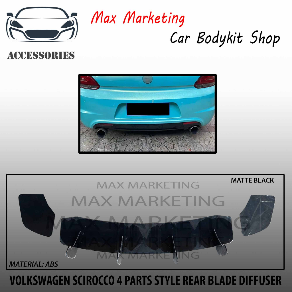 VOLKSWAGEN SCIROCCO 4 PARTS STYLE REAR BUMPER DIFFUSER LIP WITH PAINT ...