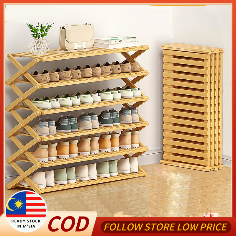 【Ready Stock】Wooden Shoe Rack foldable Multilayer Shoes Storage rack ...