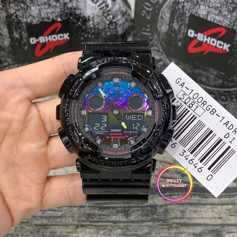 100% ORIGINAL CASIO G-SHOCK GA-100RGB-1A Virtual Rainbow lineup GA 100RGB MAN WATCH READY STOCK ...
