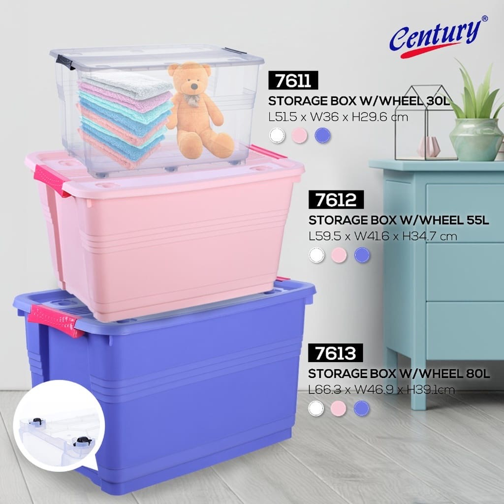Century Storage Box With Wheel 30L 55L 80L Storage Box Roller Kotak ...