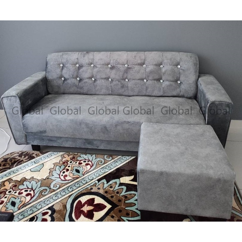 Fabric Sofa Kain / Velvet Sofa Baldu / PVC Sofa Kulit L Shape 3 Seater ...