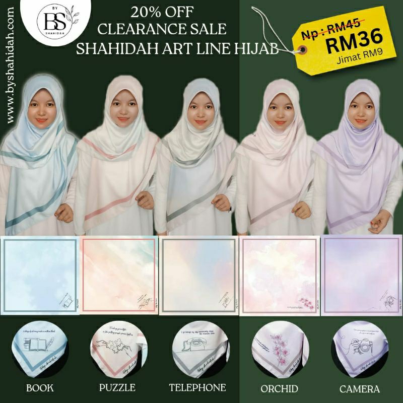 Shahidah Art Line Hijab premium satin matte tudung bawal tudung ...