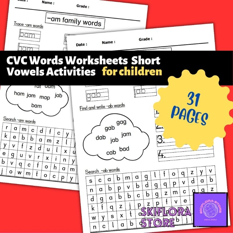 [SS212] CVC Words Worksheets | Trace Find Write and Search for Children ...