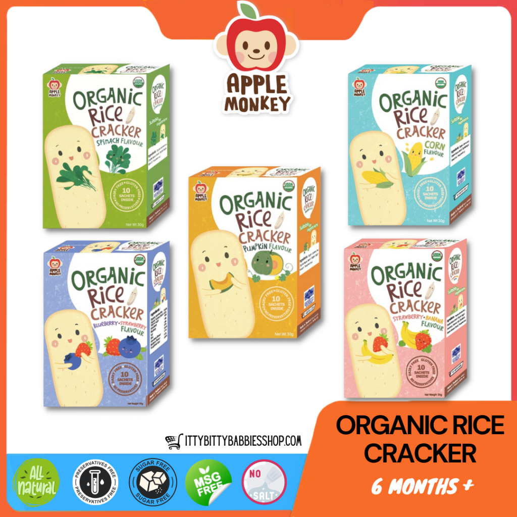 APPLE MONKEY ORGANIC RICE CRACKER (6months+) | Shopee Malaysia
