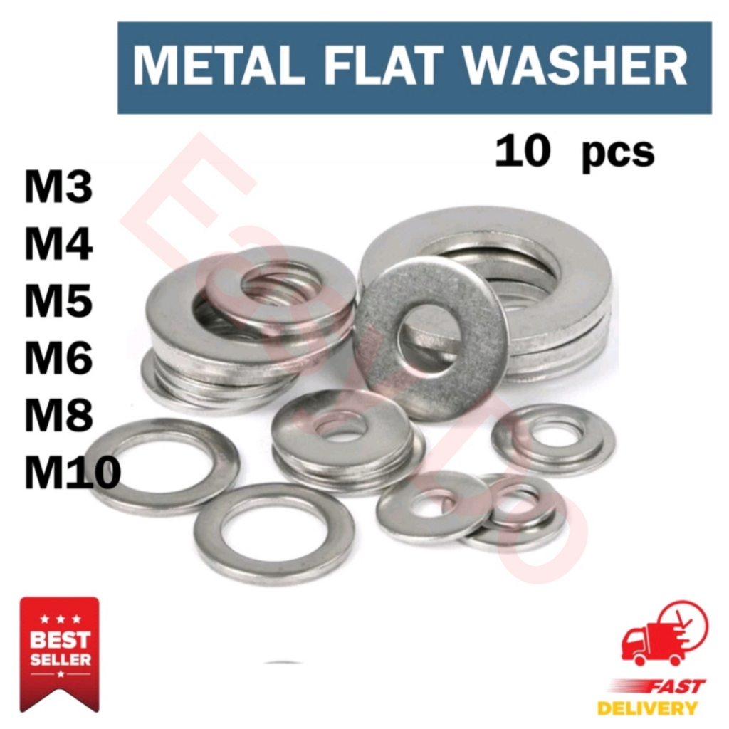10pcs M3/M4/M5/M6/M8/M10 Flat Washer Galvanized Metal Flat Washer Metal plain Flat Gasket ...