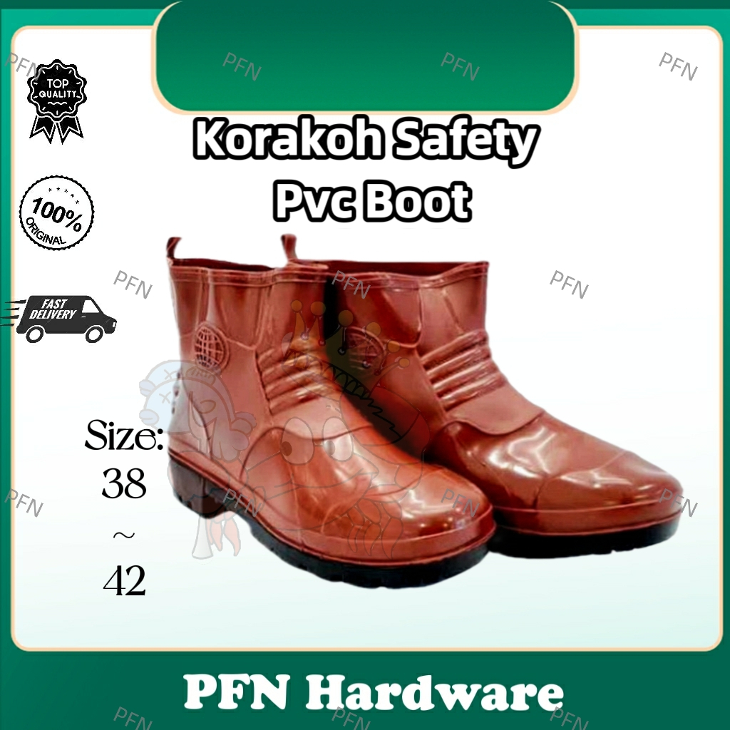 KORAKOH Safety PVC Rubber Boot Medium Cut Brown/Maroon (38-42 Size ...