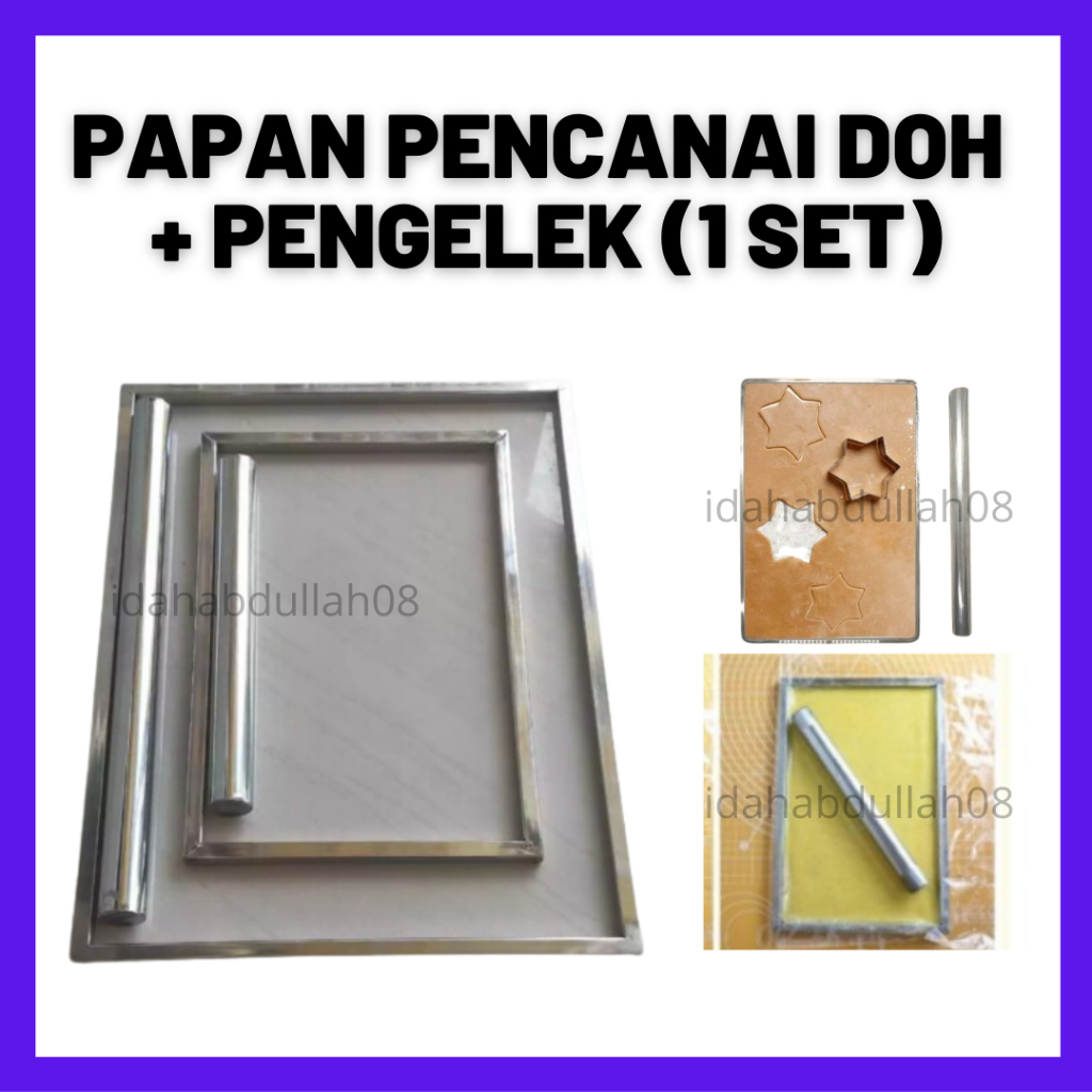 Dough Leveler 1cm Thick Frame + Roll pin Stainless Steel Bingkai Kuih ...