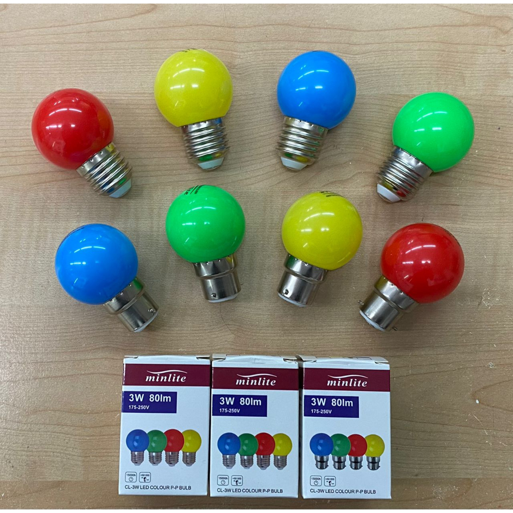 MINLITE 3W LED PING PONG BULB E27 B22 (RED, YELLOW, BLUE, GREEN ...