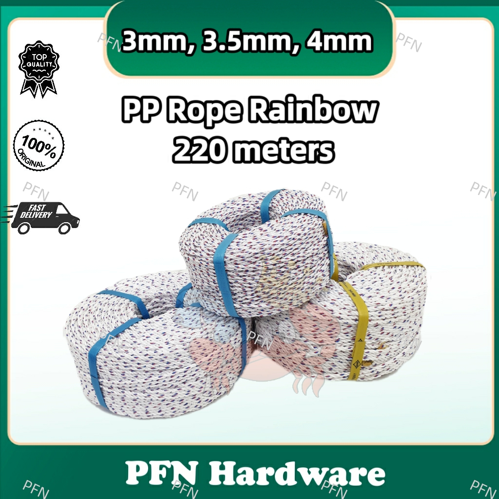 3mm,3.5mm &4mm 220 meters PP Rope Rainbow Colour Tali PP (Polypropylene ...