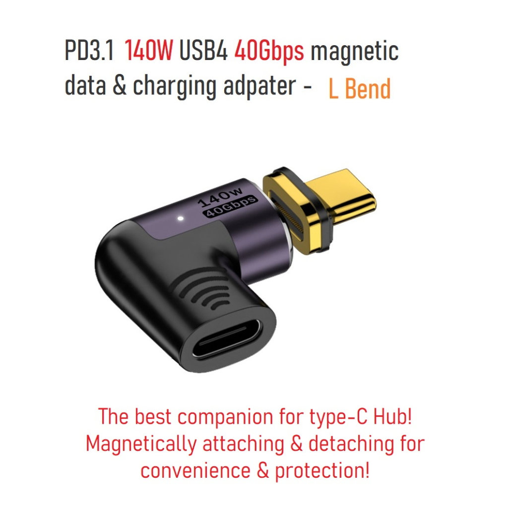 PD3.1 140W 40Gb 90 degree L shape elbow Magnetic Type-C To USB-C 4K ...