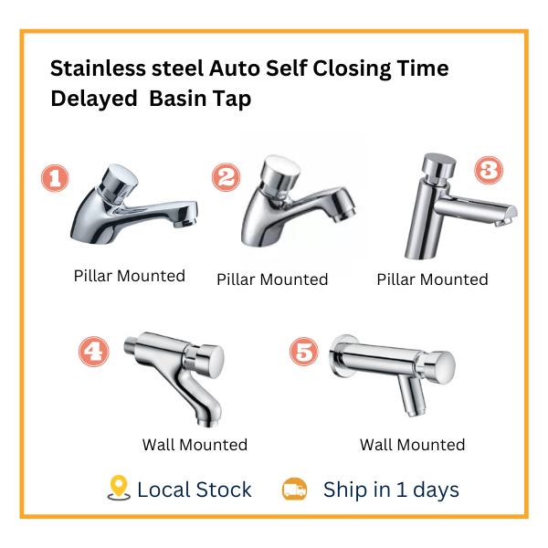 Auto Self Closing Time Delayed Action Tap Pillar Wall Basin Tap Auto ...