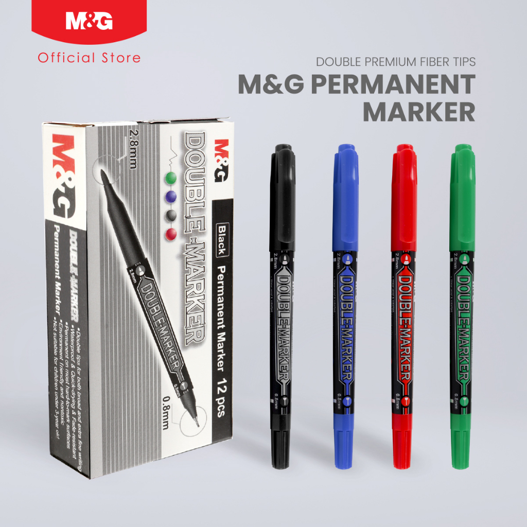 M&G Double Head Waterproof Marker Permanent Pen - Fine and Broad Tips ...