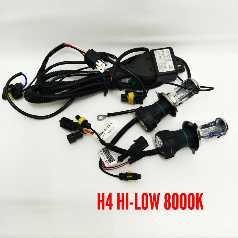 2x HID Xenon light Bulbs +Relay Wire Harness Conversion Kit H4 8000K ...