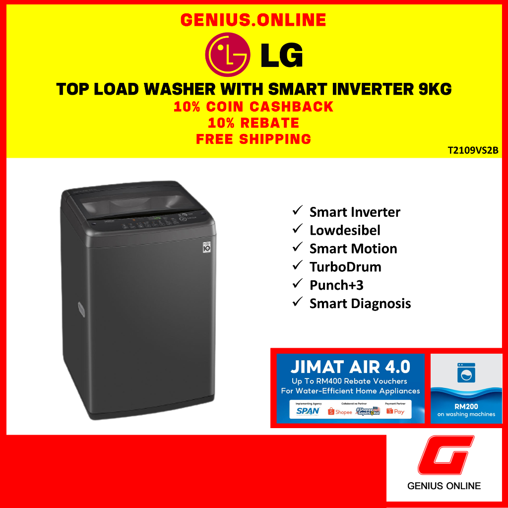 LG Top Load Washer with Smart Inverter Washing Machine (9kg) T2109VS2B ...