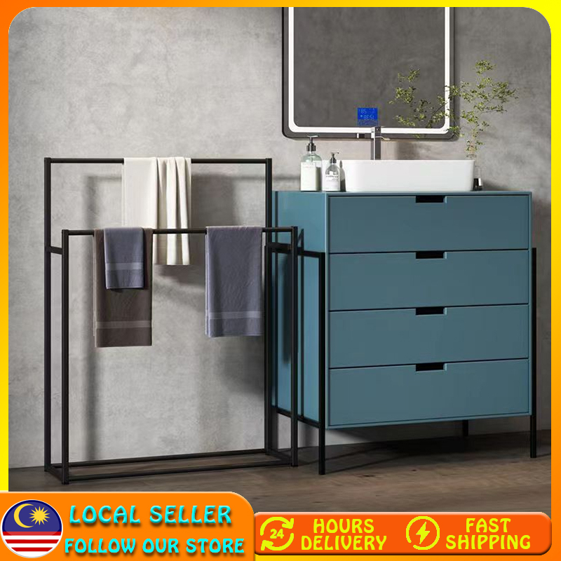 Bathroom towel rack stand dirty clothes hanger storage rack iron shelf ...