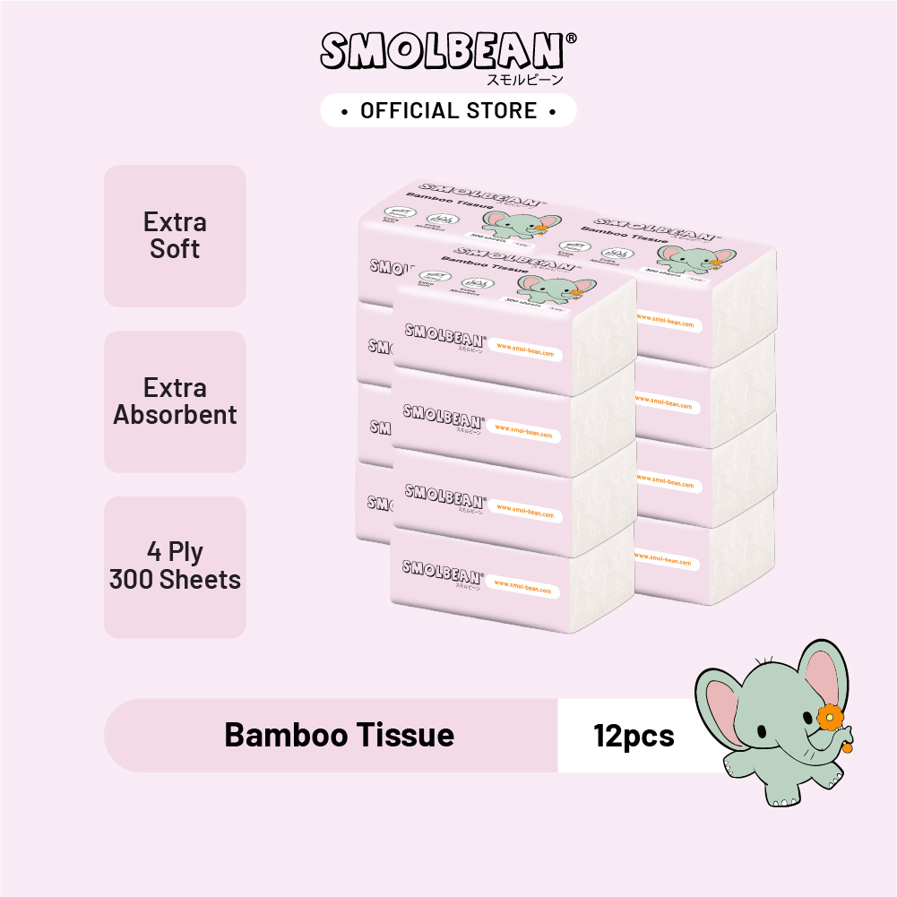 SMOLBEAN Bamboo Tissue 4ply Value Bundle Pack (300's x 12 Packs) Extra Soft | Extra Absorbent ...