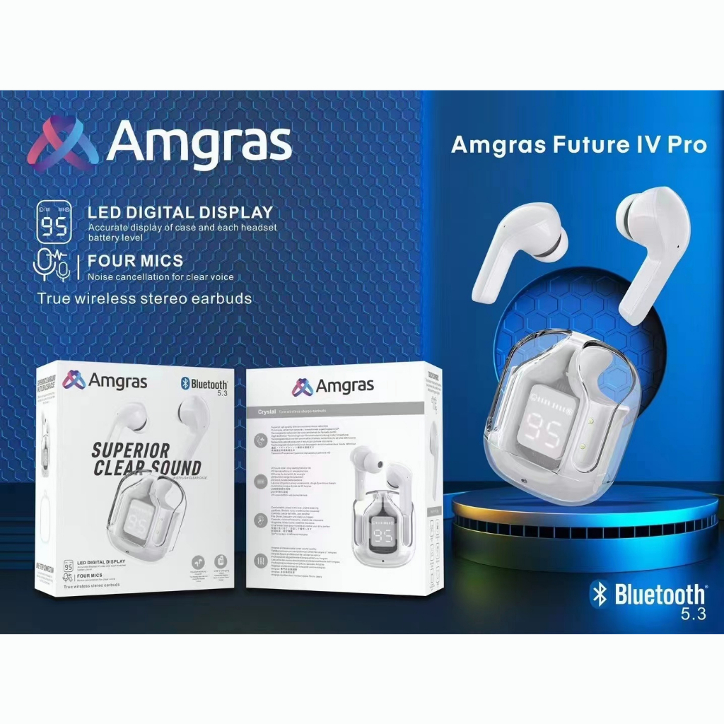 Amgras Future IV Pro Sports Wireless Earphone Transparent Low latency ...