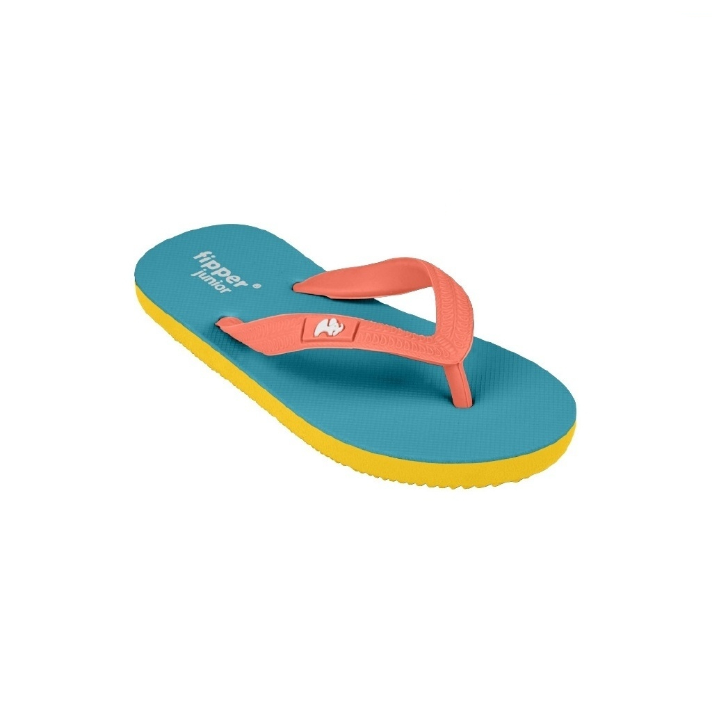 Fipper Slipper Junior Rubber for Children - Turquoise/Yellow/Peach Dark ...
