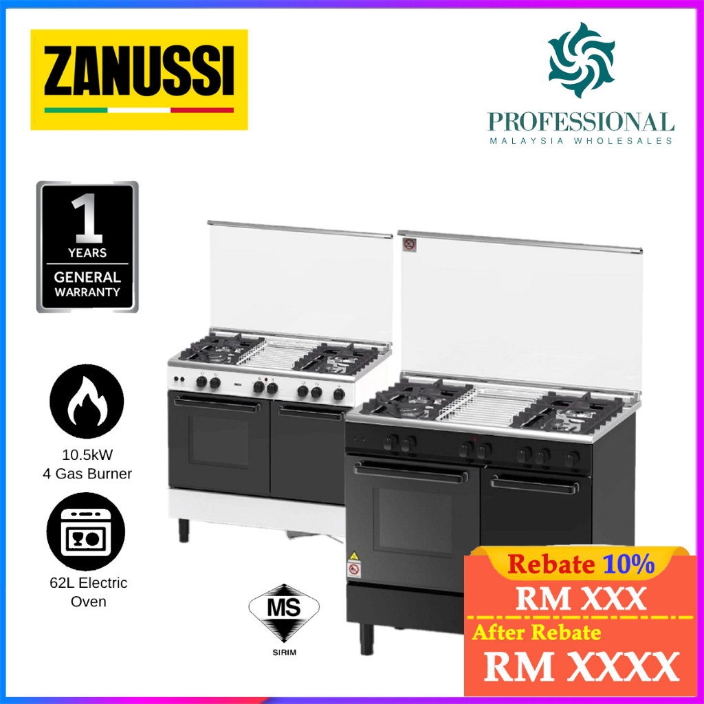 Zanussi Freestanding Cooker 4 Gas Burners & 62L Electric Oven | ZCG942K ...