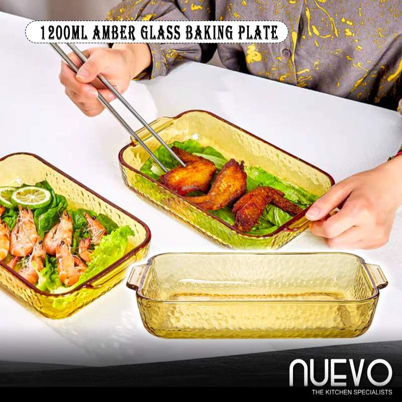 1200ml Amber Glass Baking Dish Household Oven Microwave Heat-resistant ...