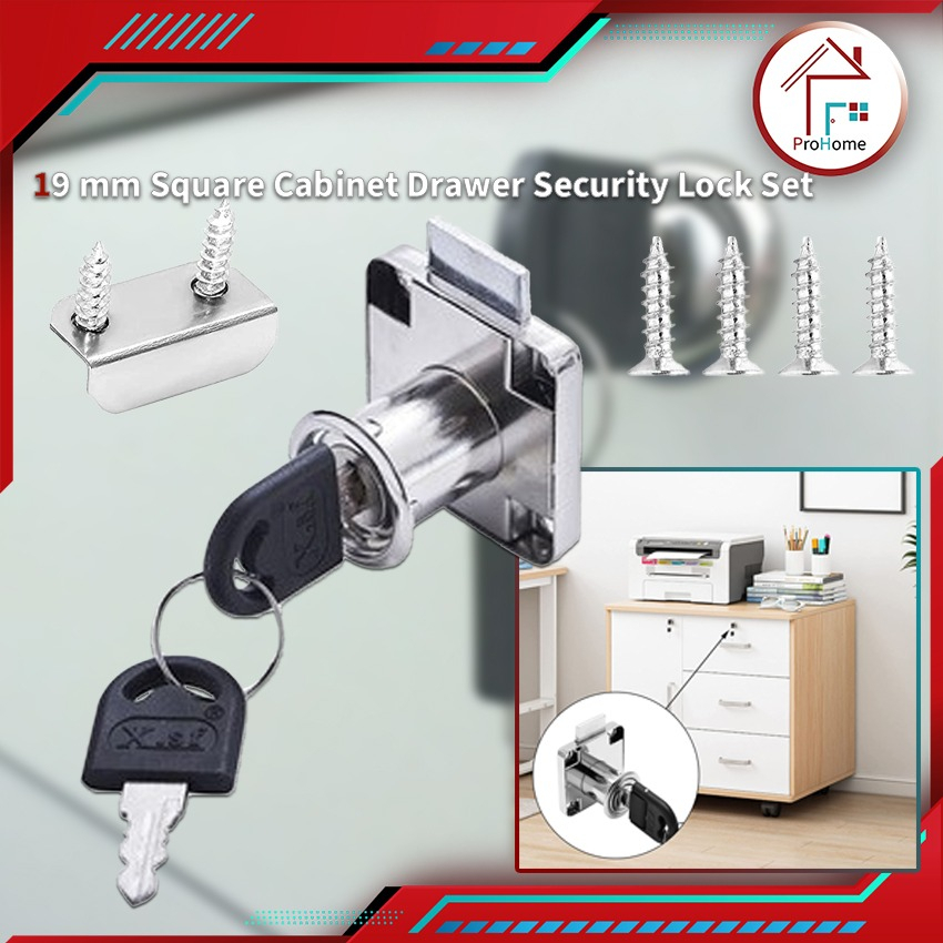 Cabinet Drawer Lock Square 19MM (With L Bracket) / Security Drawer Lock ...