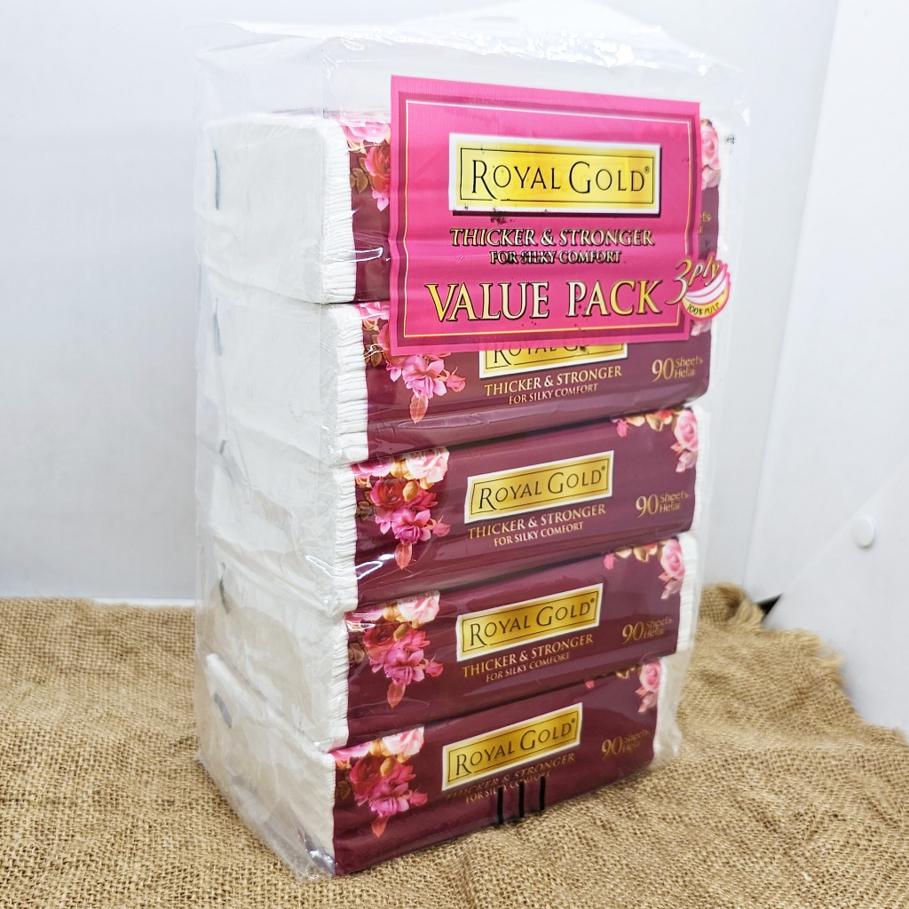 Royal Gold 3ply 100% Pulp Tissue (90’s Sheets x 5 Packets) Thicker and ...