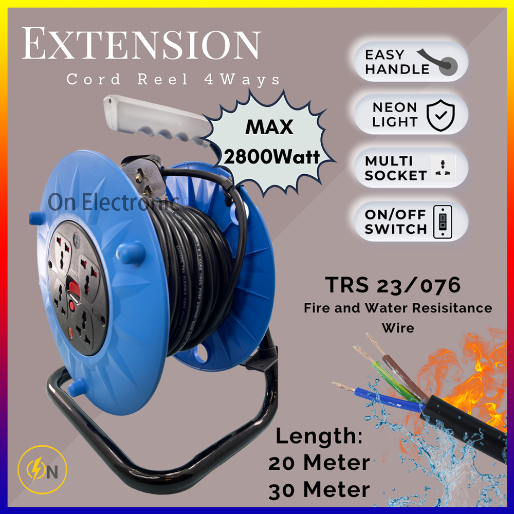 4Way Multi Heavy Duty Extension Cord Reel with Max 2800watt 30Meter ...