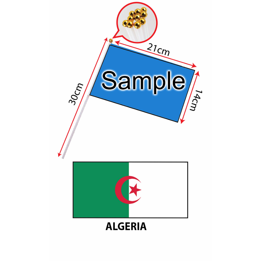 Algeria Hand Flag With Stick (14x21cm)/ Bendera Tangan Dunia Algeria ...