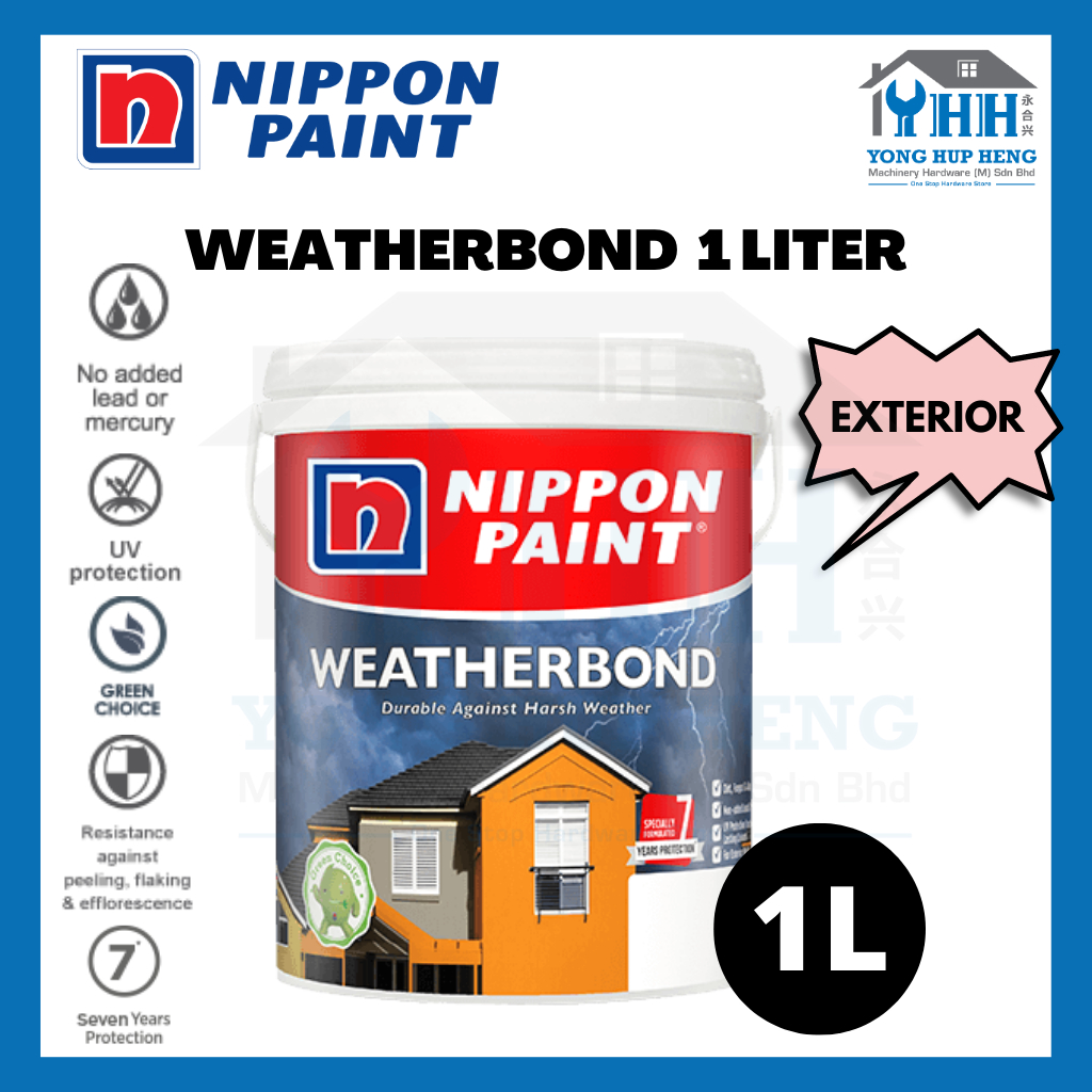 1L NIPPON Paint Weatherbond Exterior Paint Outdoor Wall Cat Simen ...