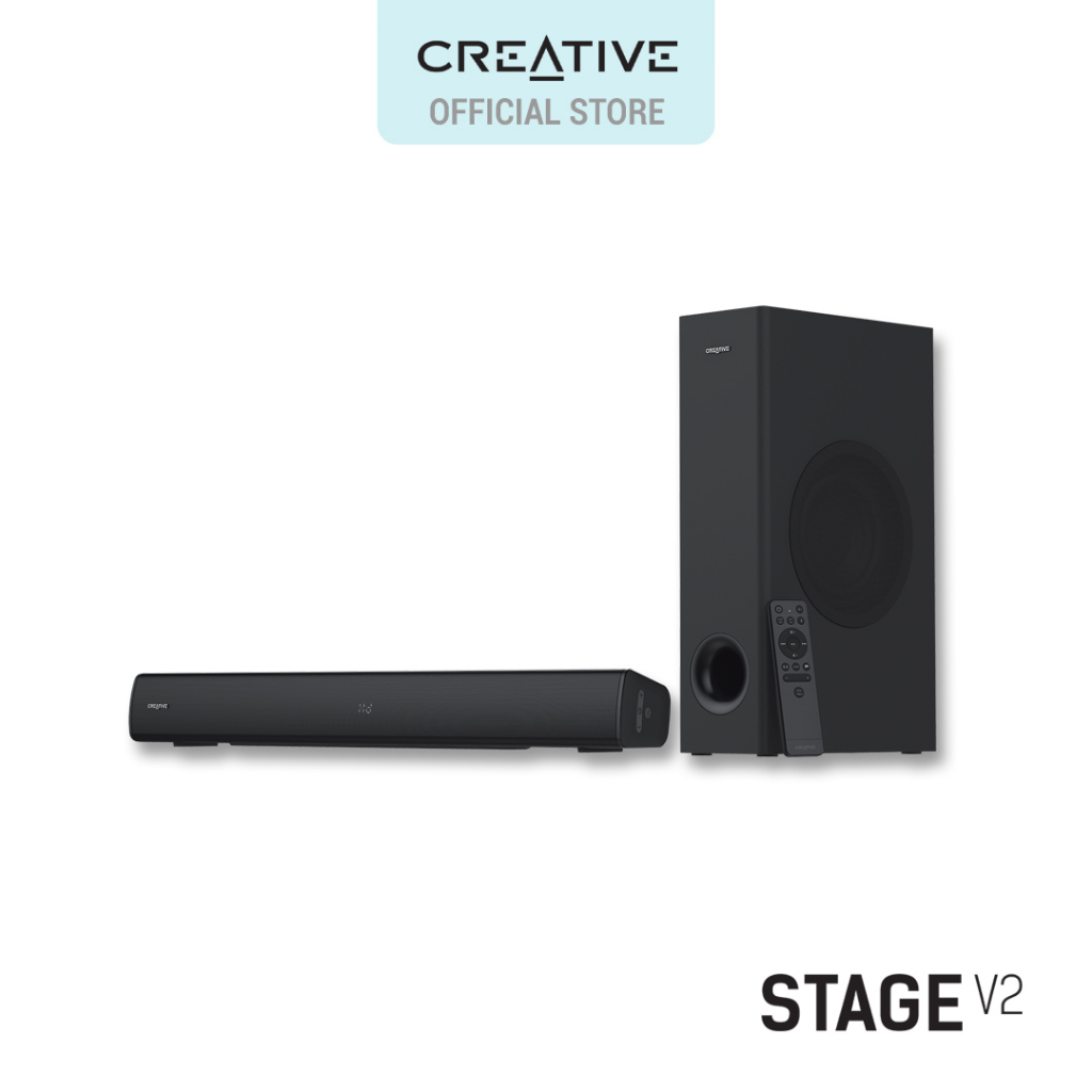 Creative Stage V2 2.1 Soundbar with Subwoofer, Clear Dialog and ...