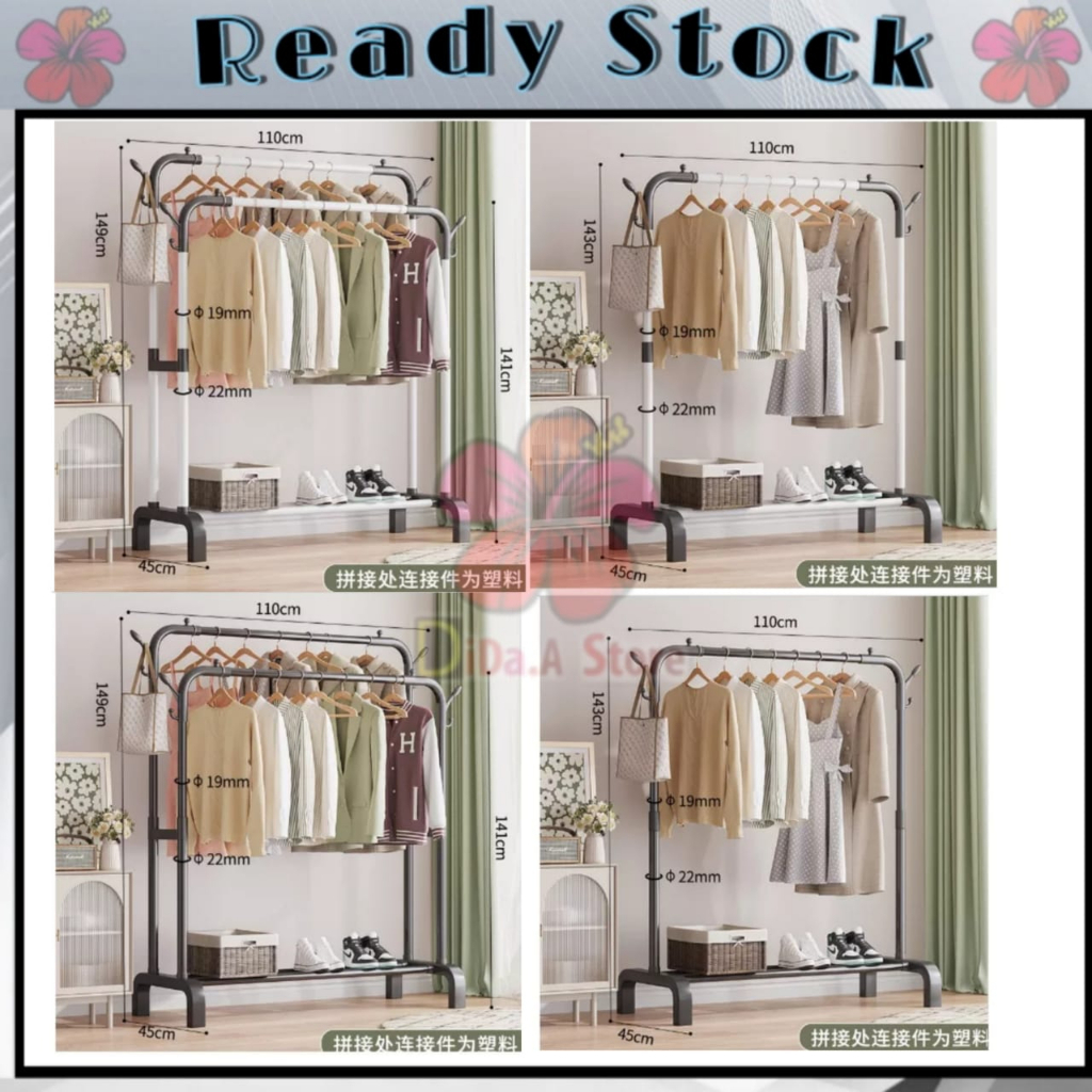 Rak Penyangkut Pakaian Rak Kain Double Rod Cloth Rack Clothing Hanger ...