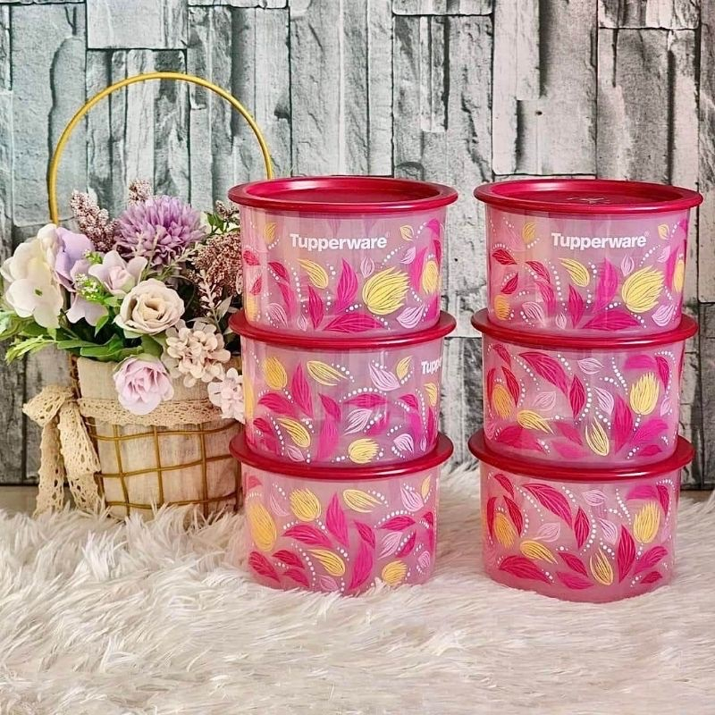 Tupperware Petalz One Touch Topper Junior 600ml/ Canister 2.0L/ Golden deco canister/ Bekas ...