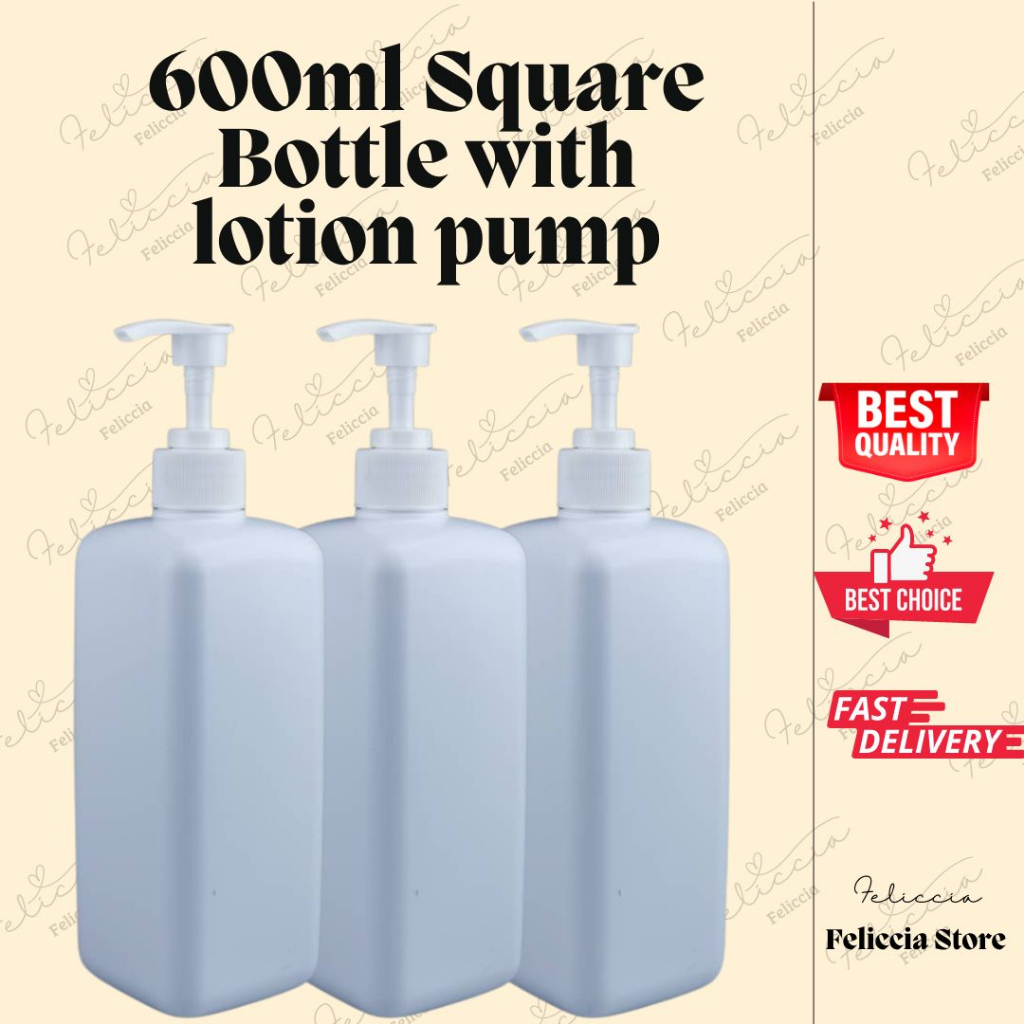 600ml Square Bottle with Lotion Pump/ HDPE White Square Bottle with ...
