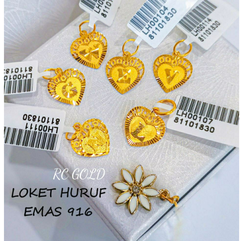 LOKET HURUF LOVE EMAS TULEN 916 LK ABC EMAS 916 GOLD ALPHABETS PENDANTS 916 HURUF E L V W ...