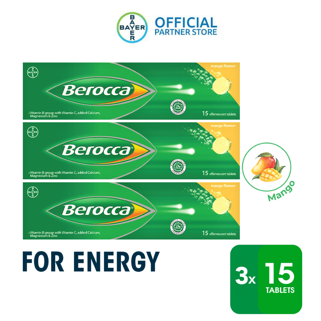 Berocca Effervescent Tablets - Mango (15's) [Pack of 3] | Shopee Malaysia